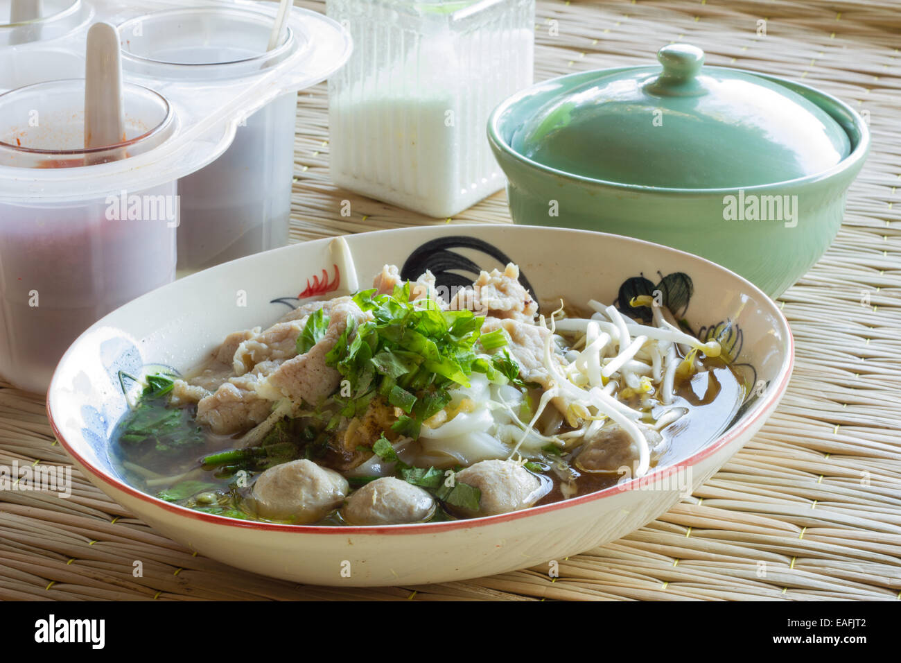 Thai noodles with seasoning on a Thai traditional mat Stock Photo - Alamy