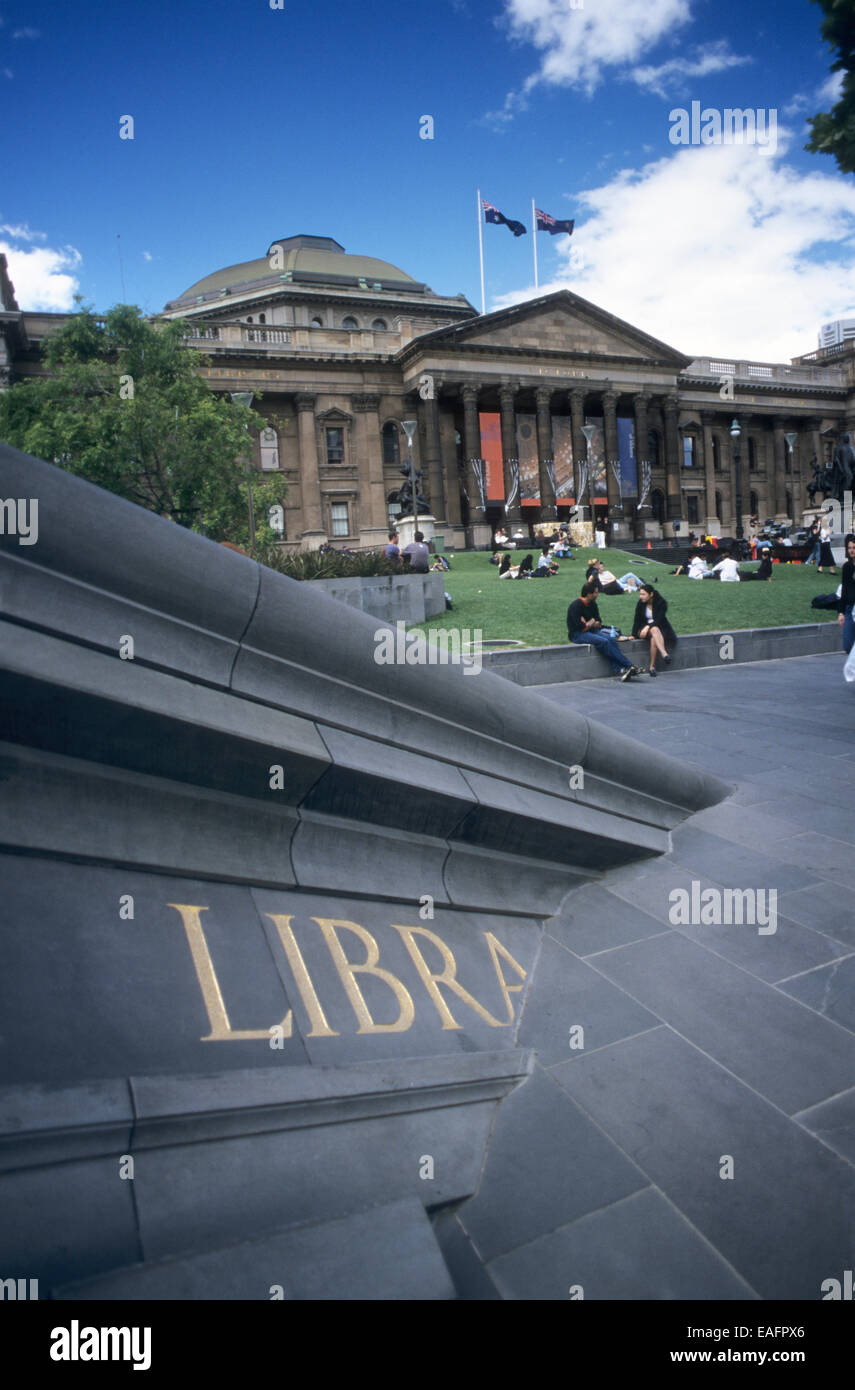Australia, Victoria, Melbourne, Melbourne State Library with artwork ...