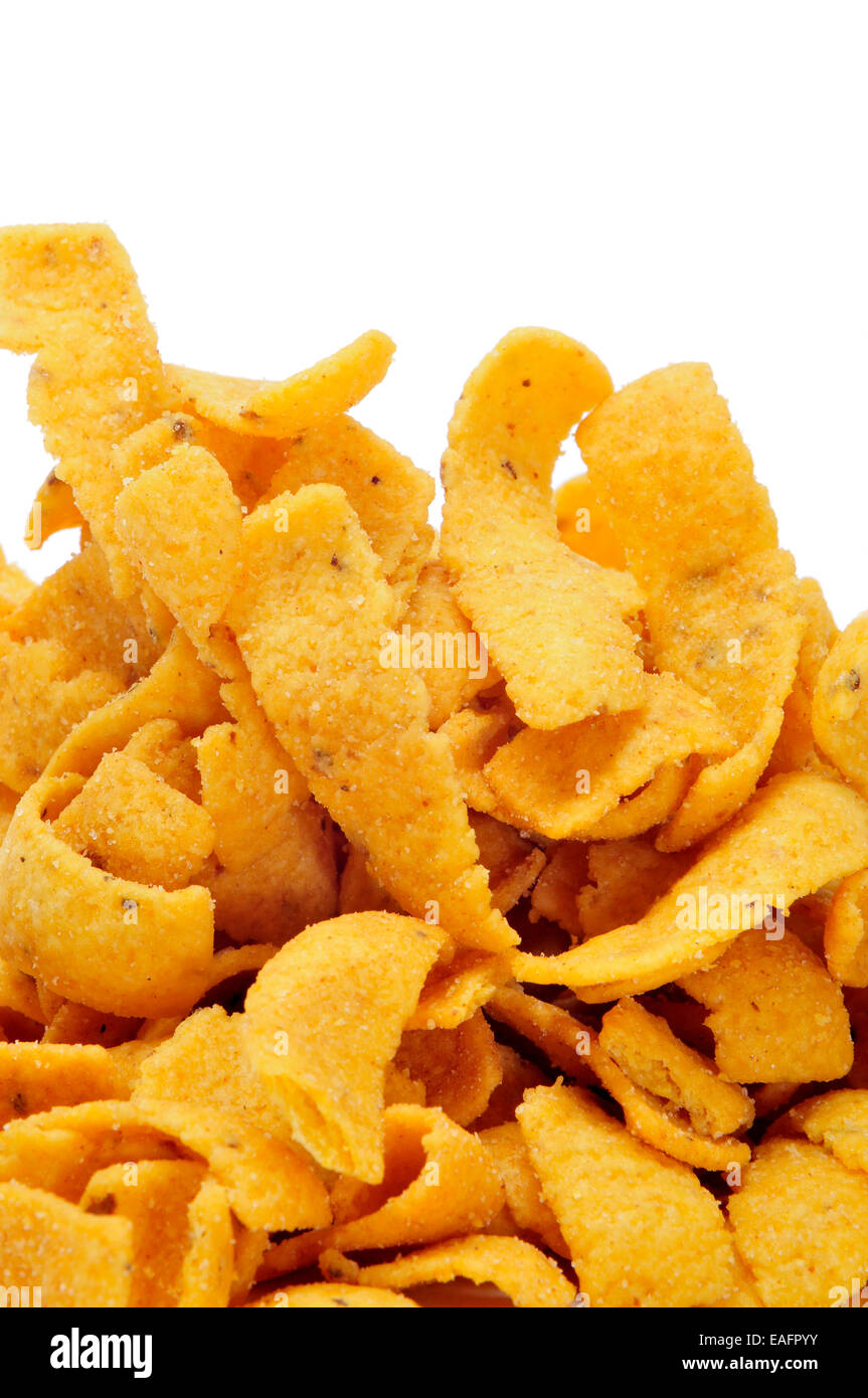 a pile of corn chips on a white background Stock Photo - Alamy