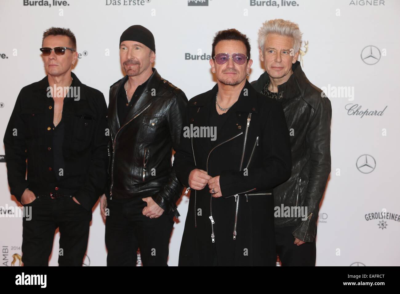 Drummer Larry Mullen junior (L-R), guitarist The Edge, singer Bono and ...