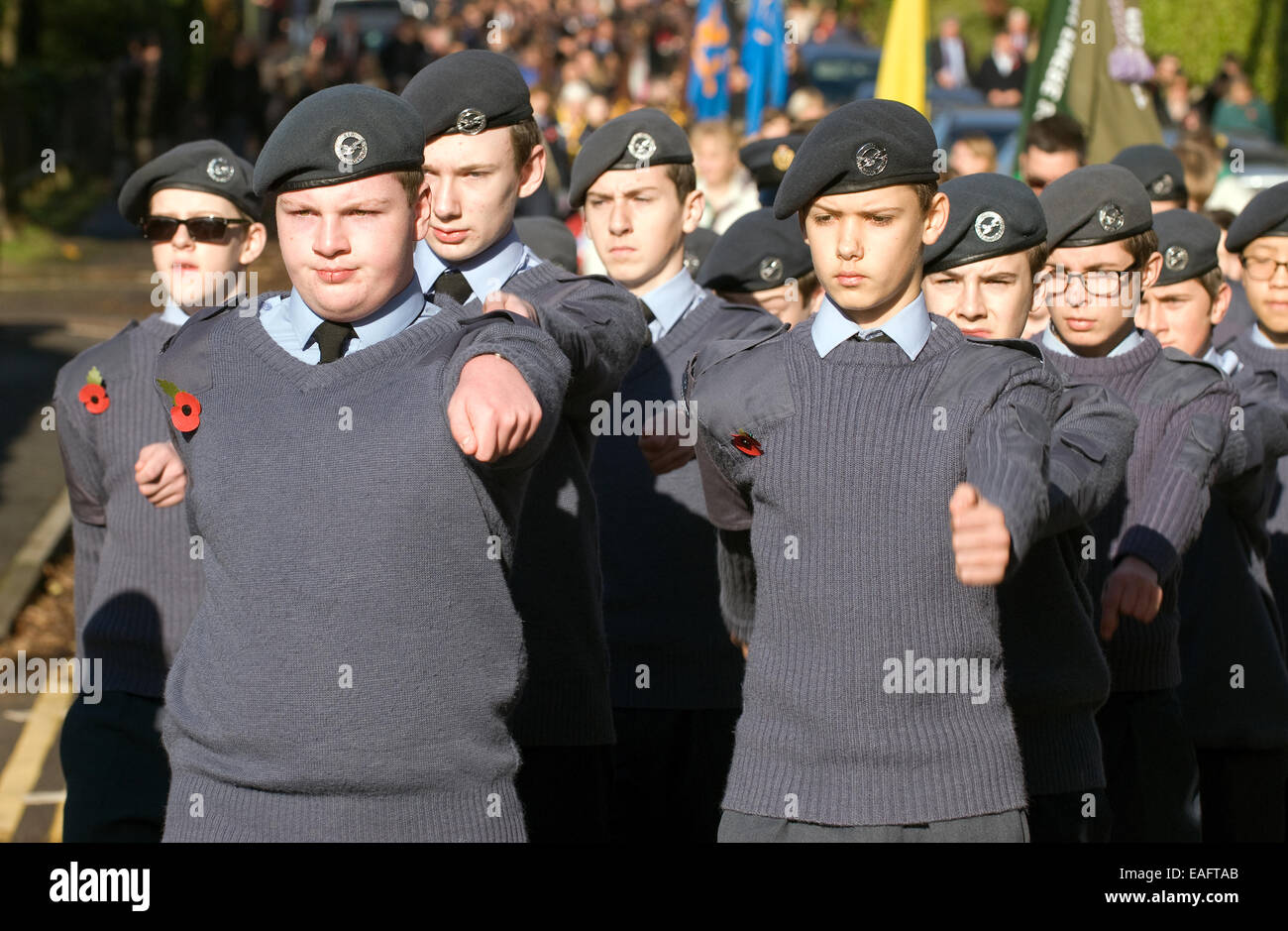 Air Training cadets marching to local war memorial on Remembrance ...