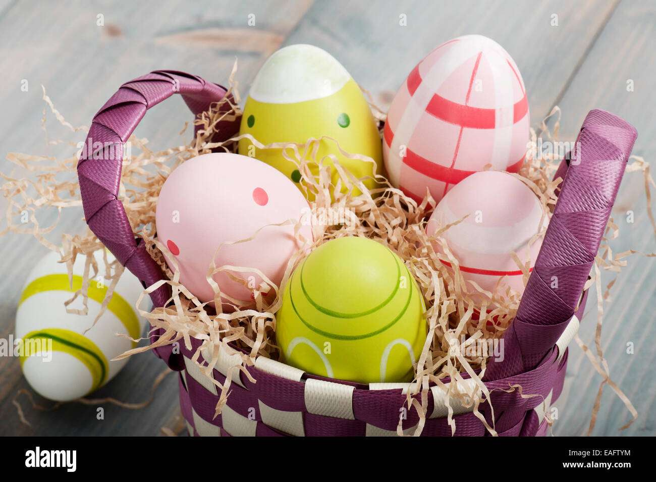 colorful easter eggs in basket Stock Photo - Alamy
