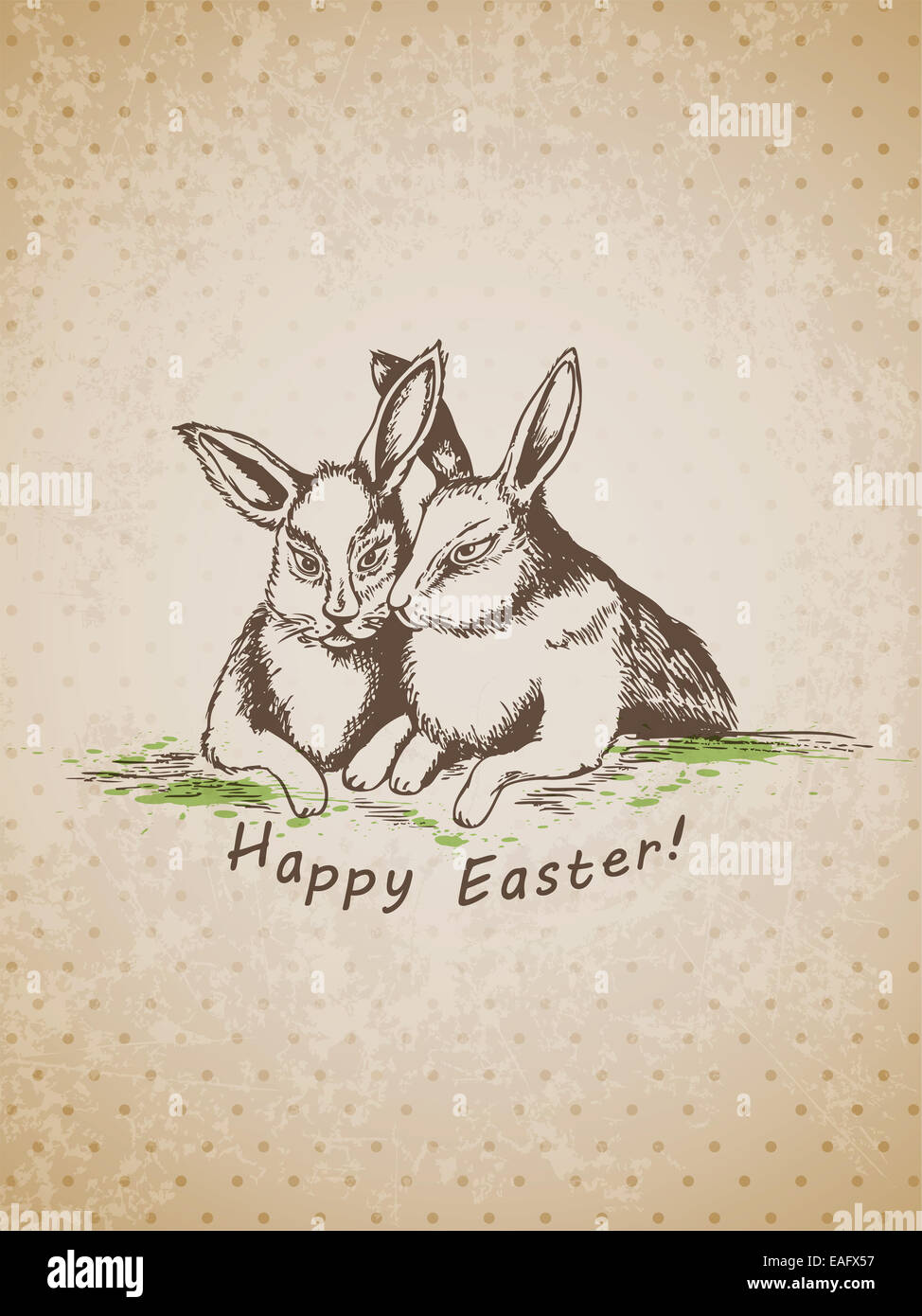 Hand drawn vintage Easter background with rabbits Stock Photo - Alamy