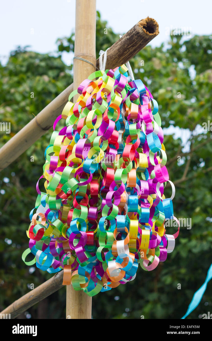 rolled colorful ribbon used for decorating place for worship in ...
