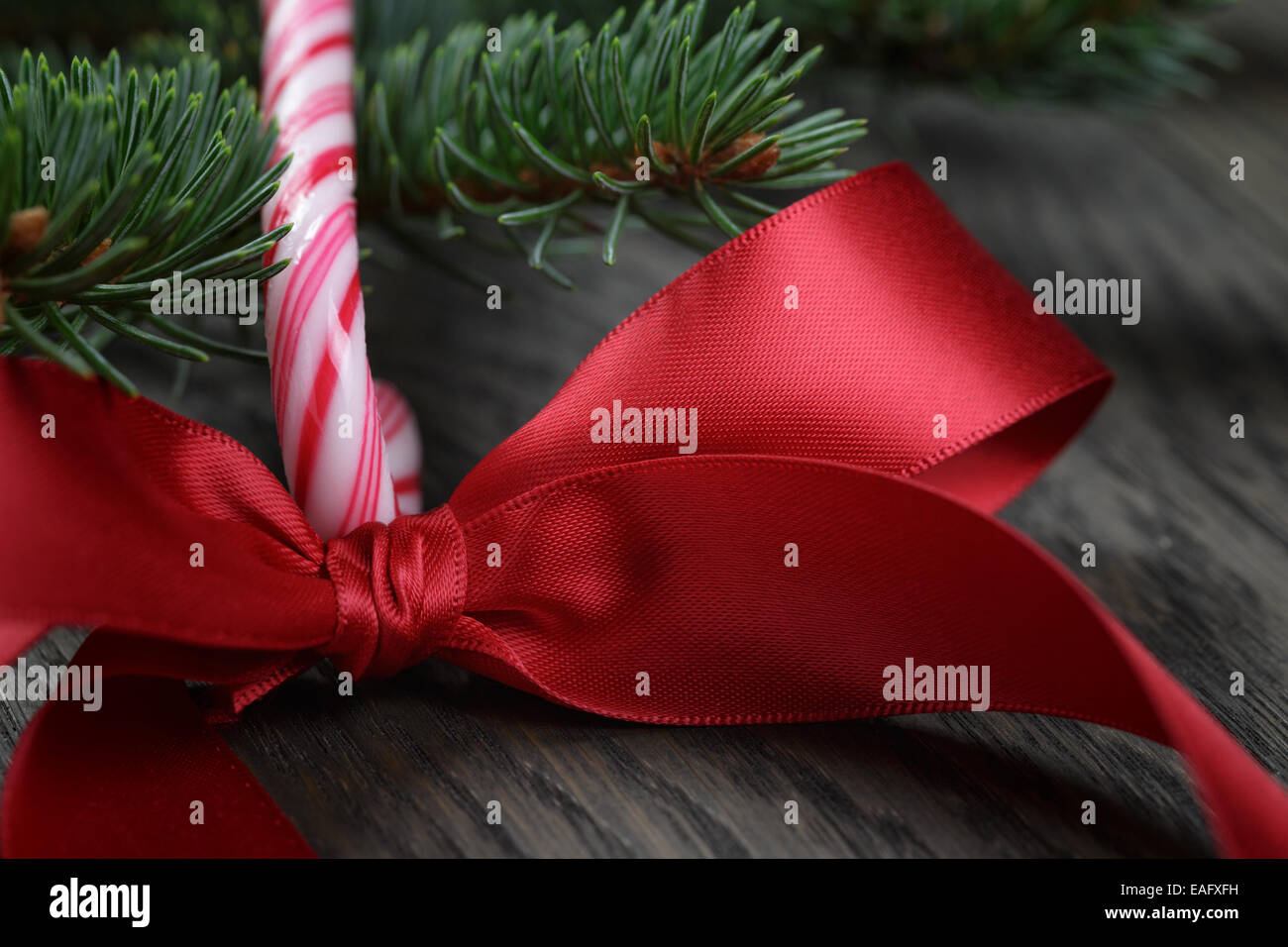 ribbon bow and candy cane, christmas style photo Stock Photo - Alamy