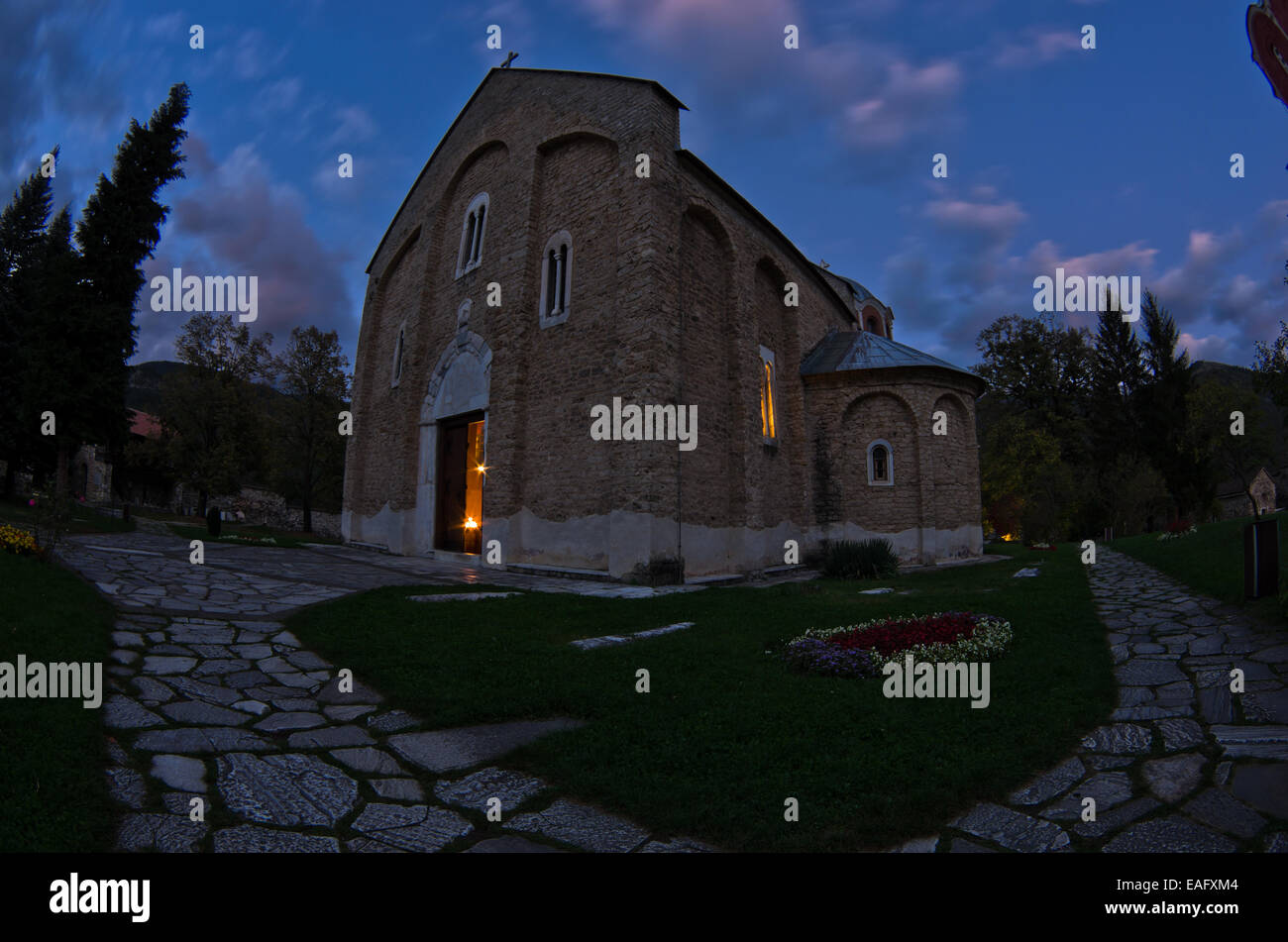 Church inside Studenica monastery during evening prayer Stock Photo - Alamy