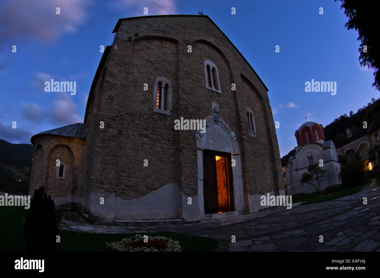 Church inside Studenica monastery during evening prayer Stock Photo - Alamy