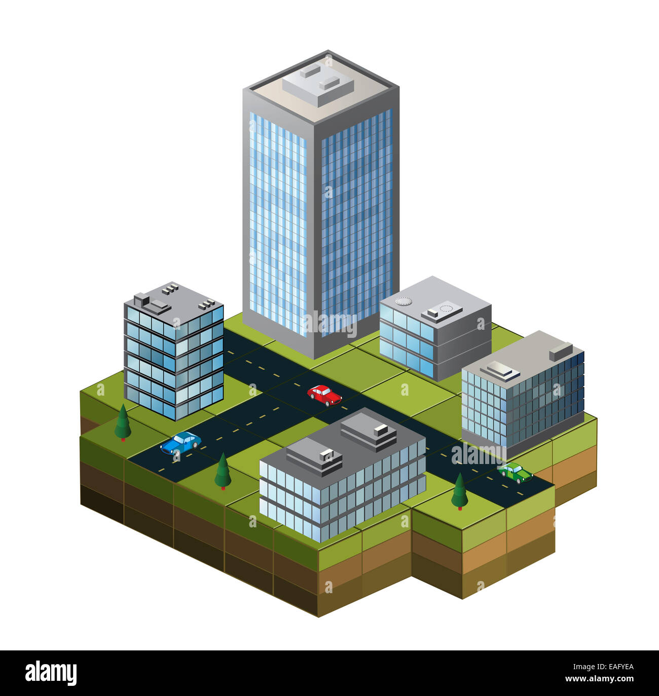 Isometric buildings on a city map on a white background Stock Photo - Alamy