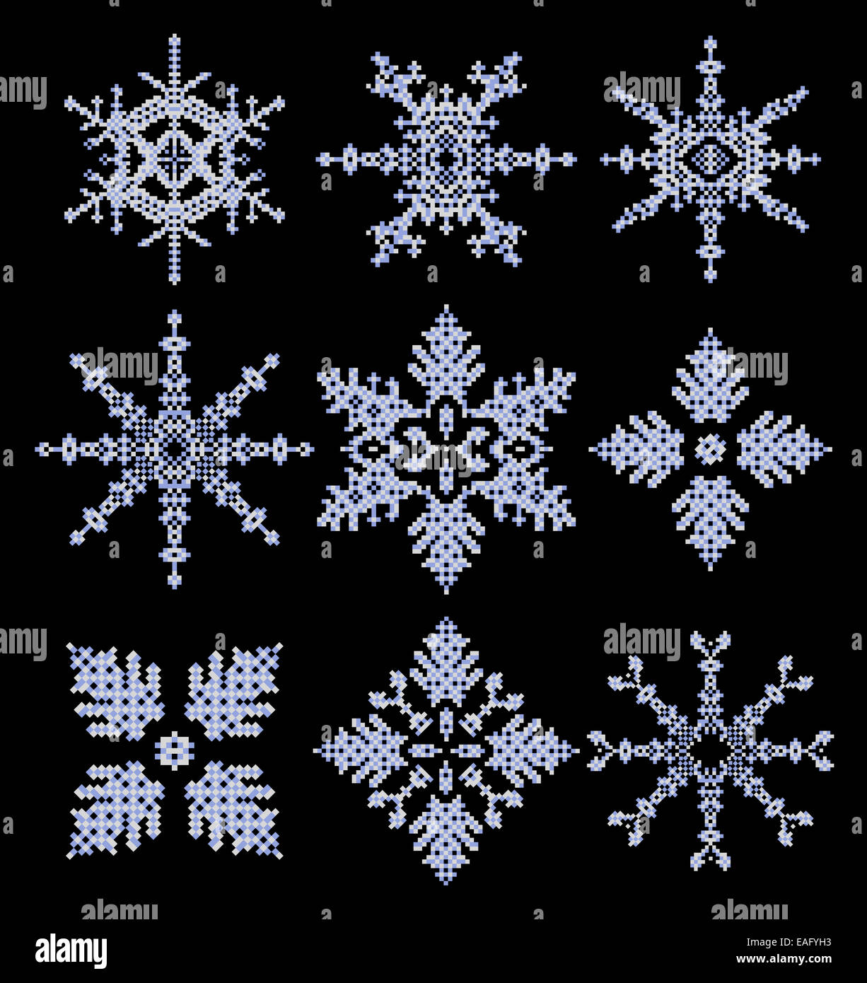 Set of snowflakes on a black background Stock Photo - Alamy