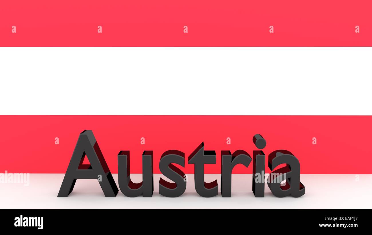 Writing Austria made of dark metal in front of an austrian flag Stock ...