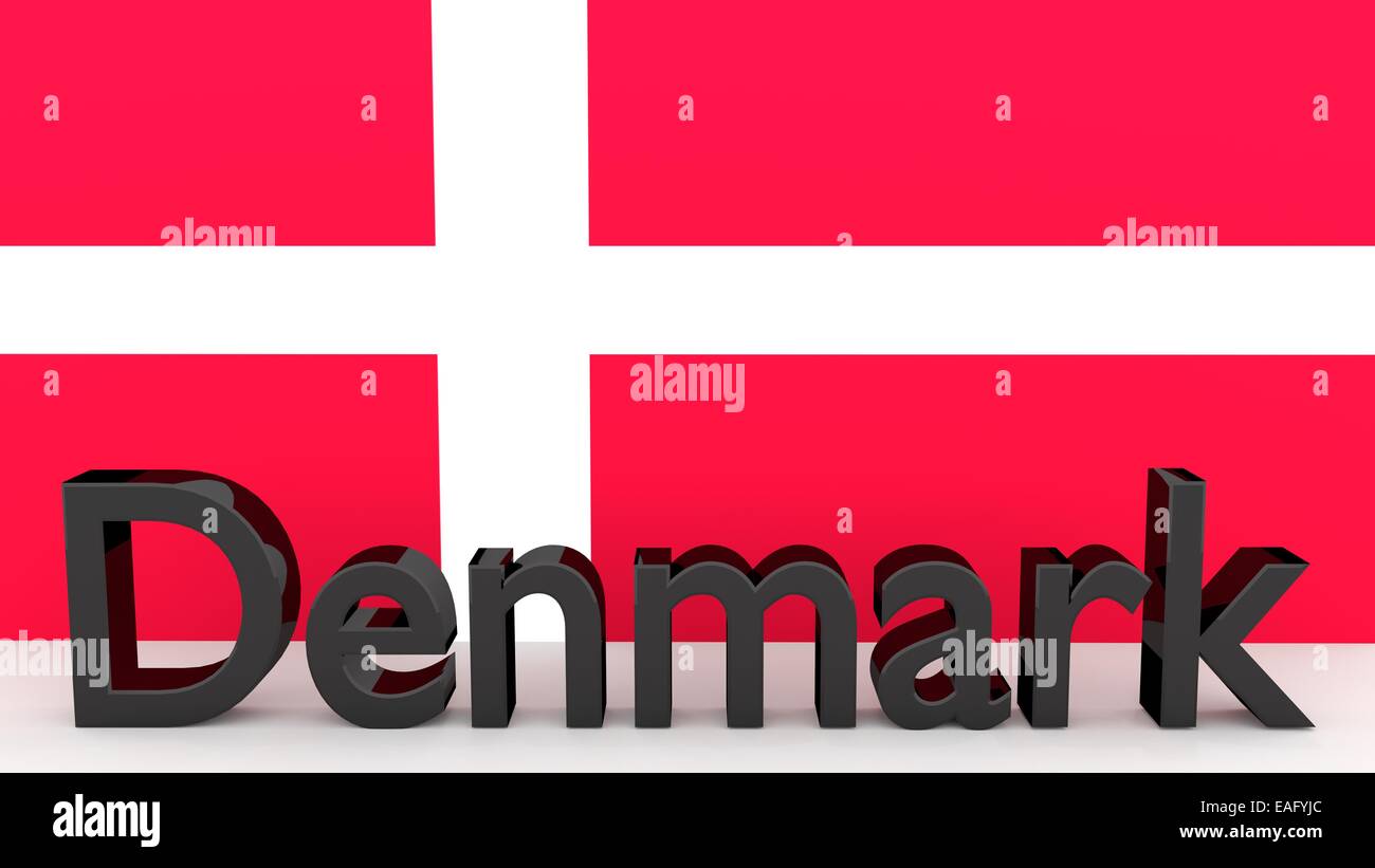 Writing Denmark made of dark metal in front of a danish flag Stock ...