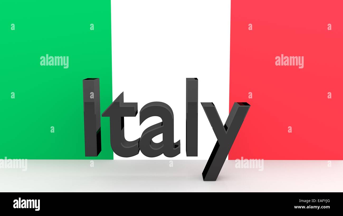 Writing Italy made of dark metal in front of an italian flag Stock ...