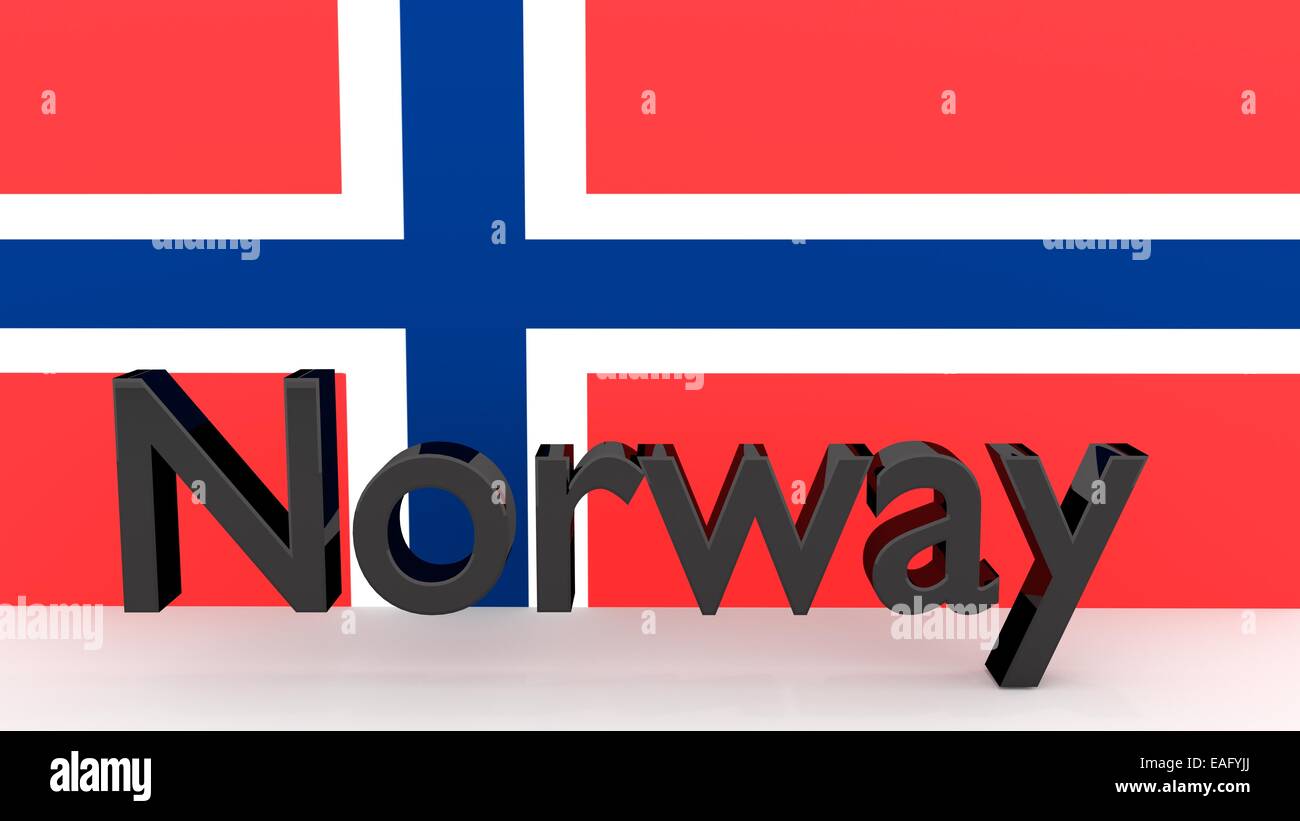 Writing Norway made of dark metal in front of a norwegian flag Stock ...