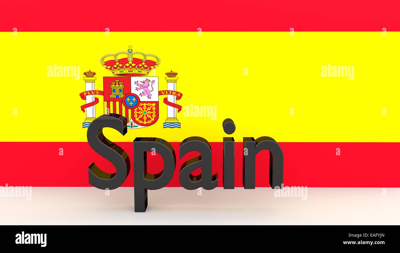 Writing Spain made of dark metal in front of a spanish flag Stock Photo ...