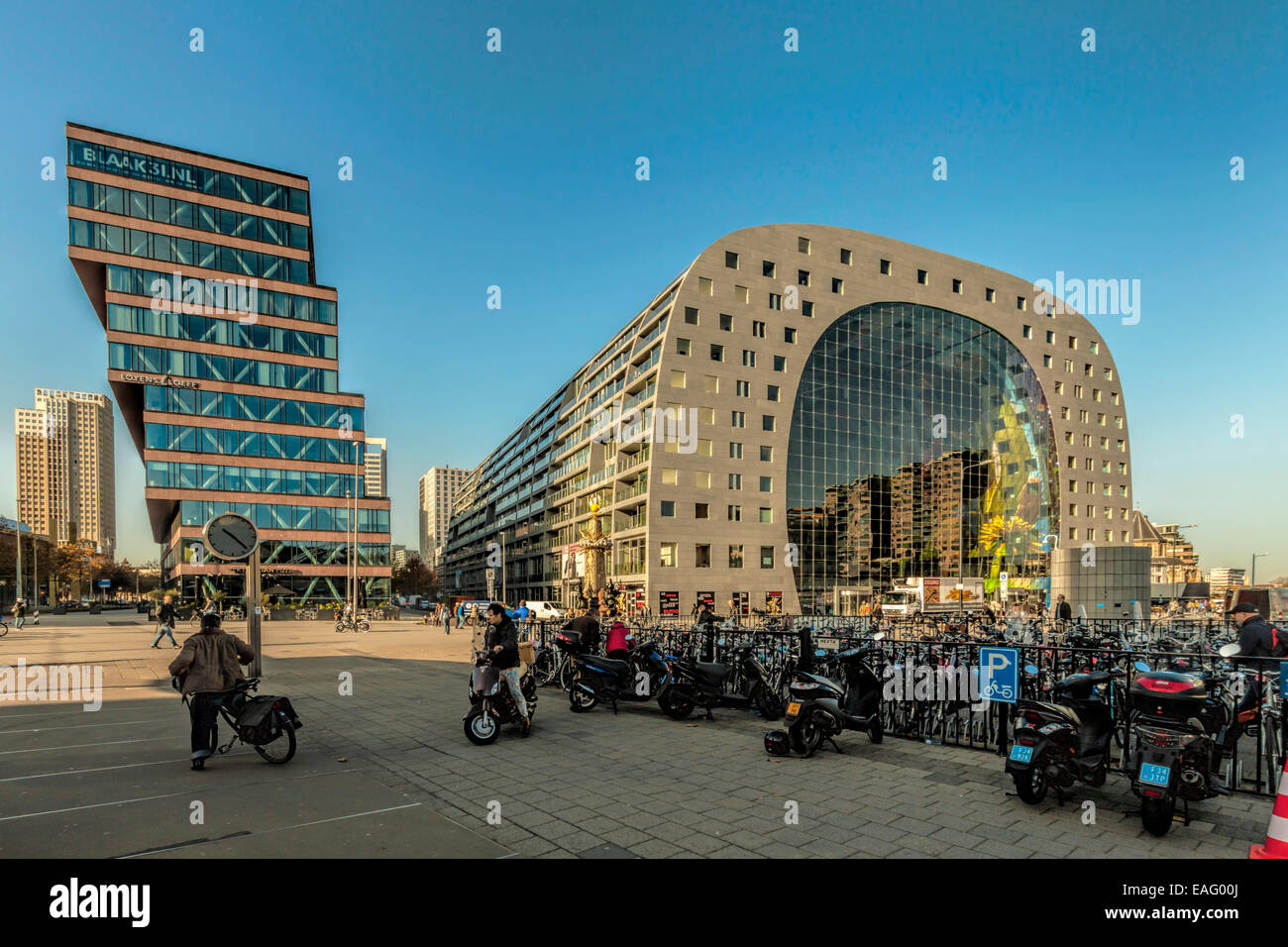 Exterior view of the new Market hall or in Dutch Markthal Rotterdam in ...