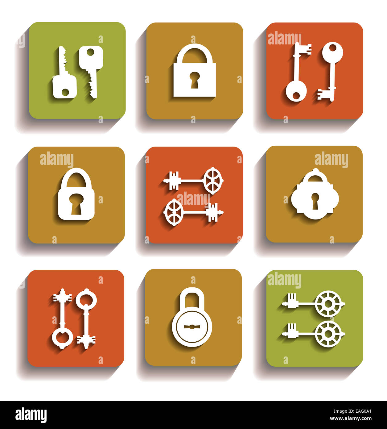 Icons of different colors with icons with drop shadow Stock Photo - Alamy