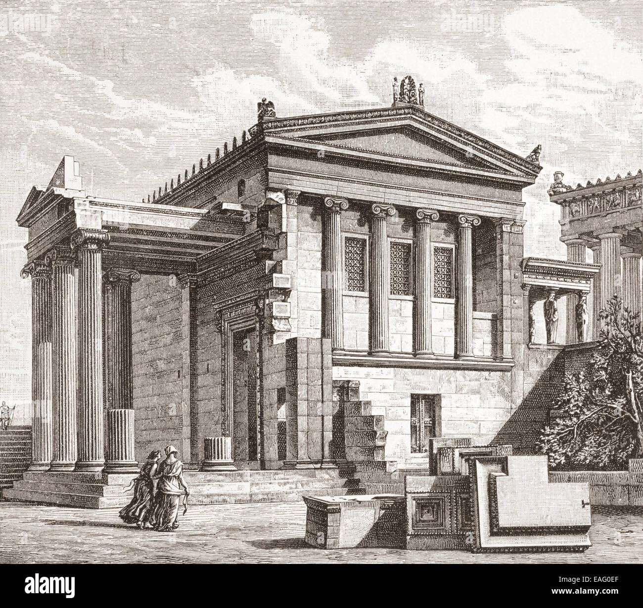 Reconstruction of the Erechtheion or Erechtheum, an ancient Greek ...