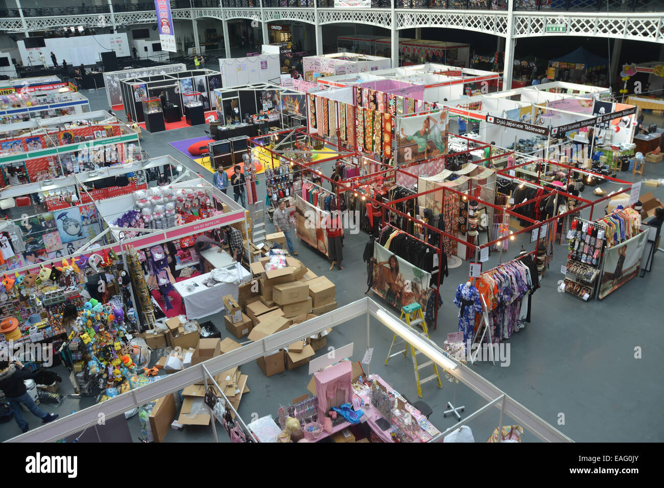 London, UK, 14th Nov 2014 : Exhibitors busy preparing stalls for the ...