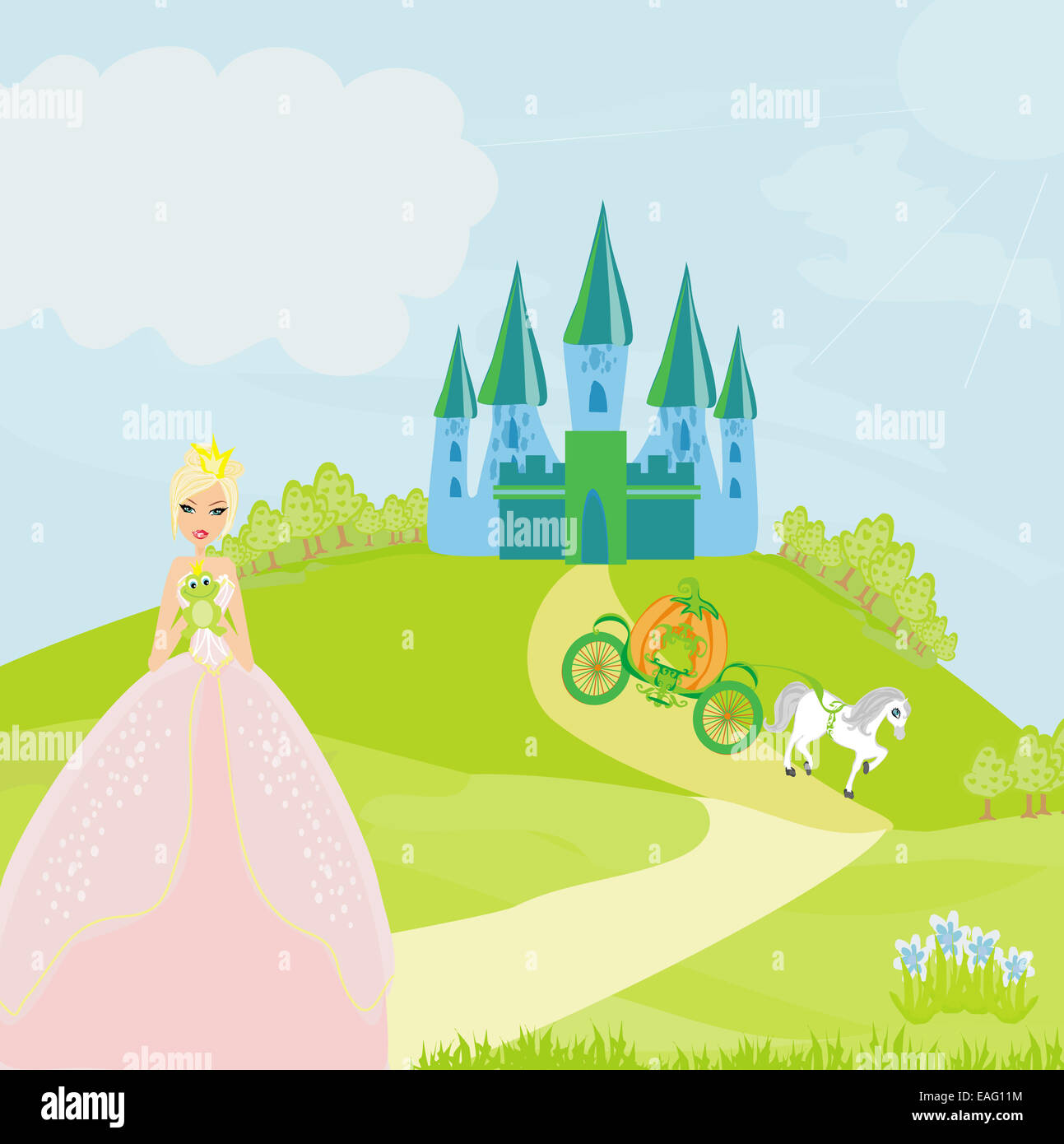 Beautiful young princess holding a big frog Stock Photo - Alamy