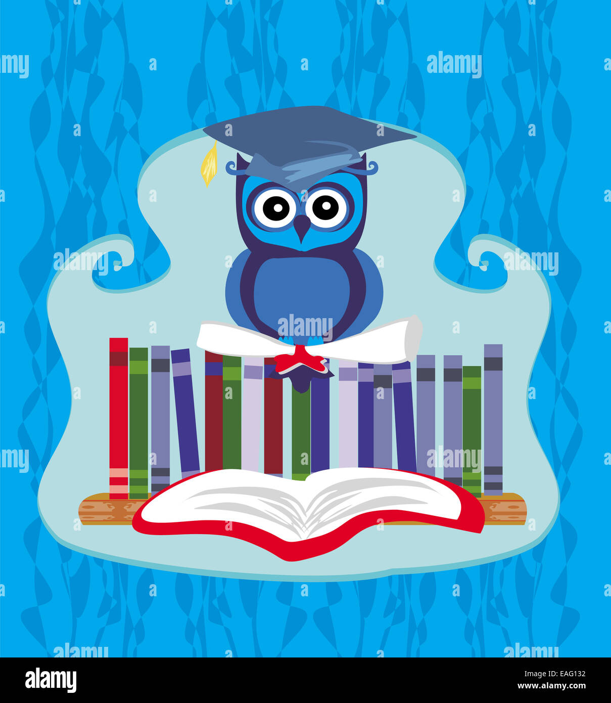 Owl sitting on books Stock Photo - Alamy