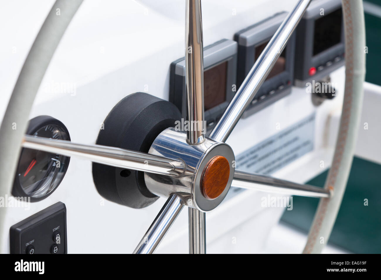 Sailing yacht control wheel and implement. Horizontal shot without ... Sailing yacht control wheel and implement. Horizontal shot without ...