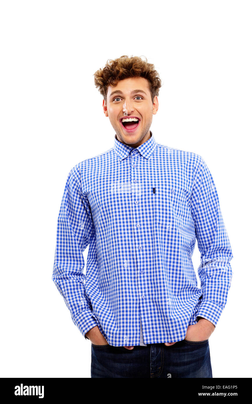 Young laughing man isolated on a white background Stock Photo - Alamy