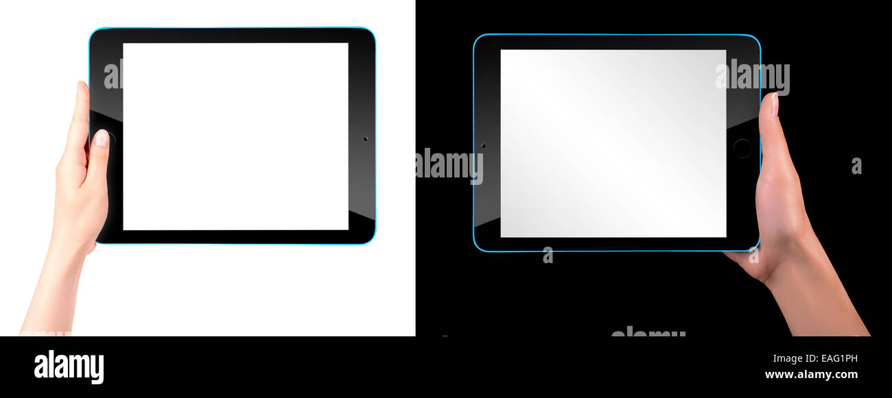 Touch screen tablet computer with blank screen and hand isolated Stock ...