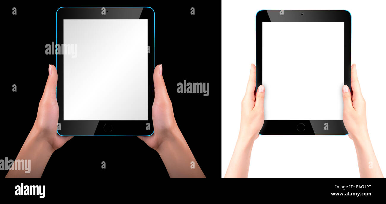 Touch screen tablet computer with blank screen and hand isolated Stock ...