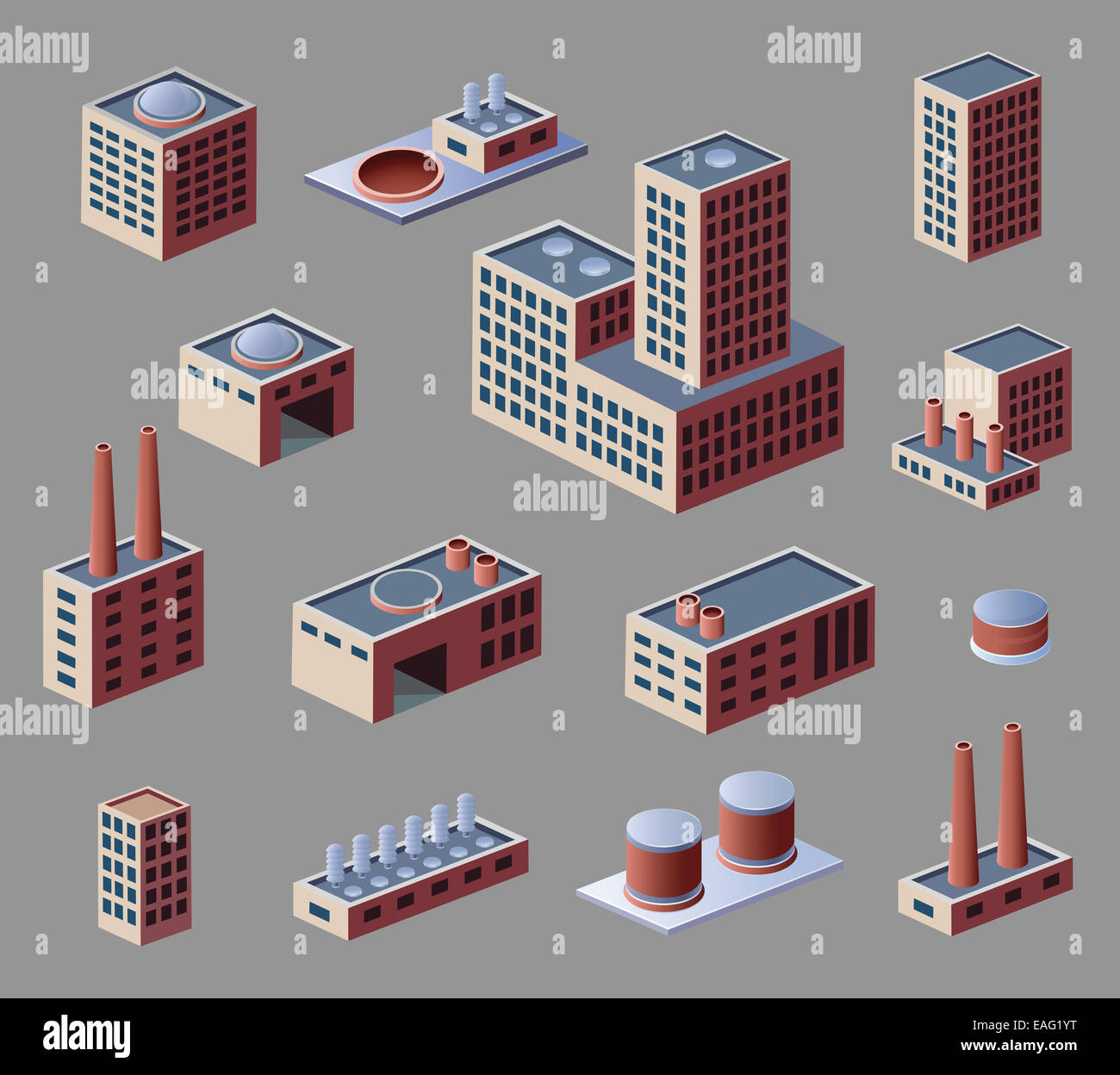 Industrial buildings and factories, a set of elements Stock Photo - Alamy