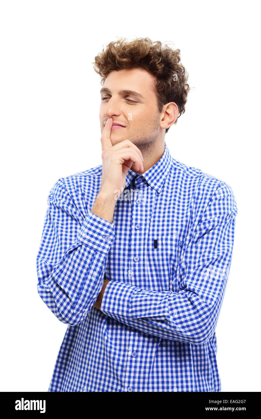 Portrait of a young pensive man isolated on a white background Stock ...