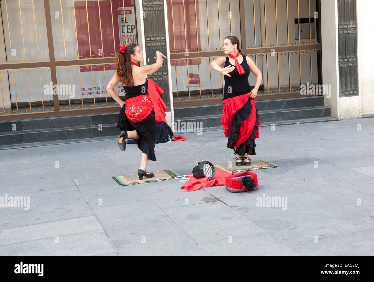 Women flamenco dancers street busking in central Seville, Spain Stock ...