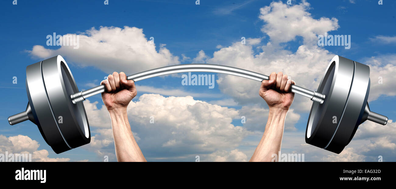 Human hands lifting barbell Stock Photo - Alamy