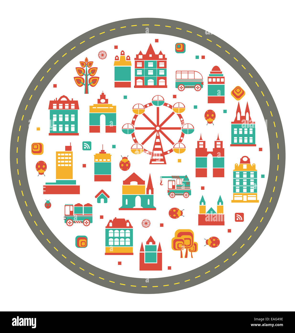 A set of elements with a Ferris wheel in the shape of a circle Stock ...