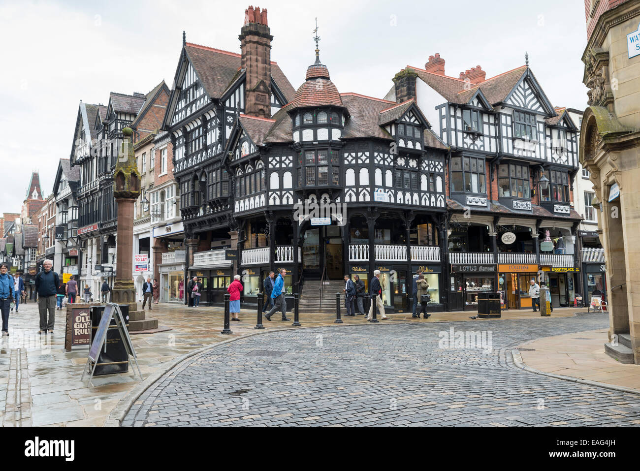 CHESTER, UK - JUNE 9,2014: City centre shopping in the historic centre ...