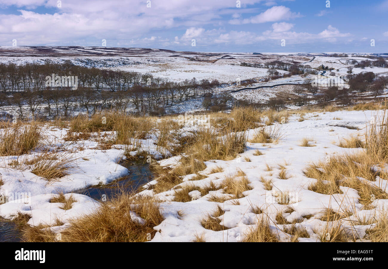 The North York Moors covered in snow on a bright winter morning near ...