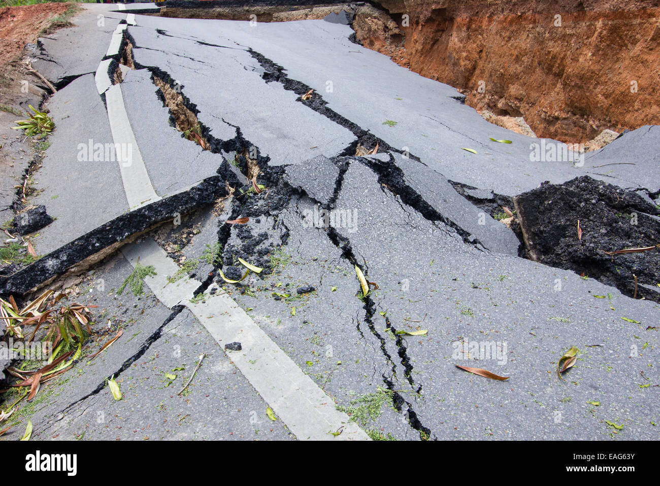 broken road by an earthquake in Chiang Rai, thailand Stock Photo - Alamy
