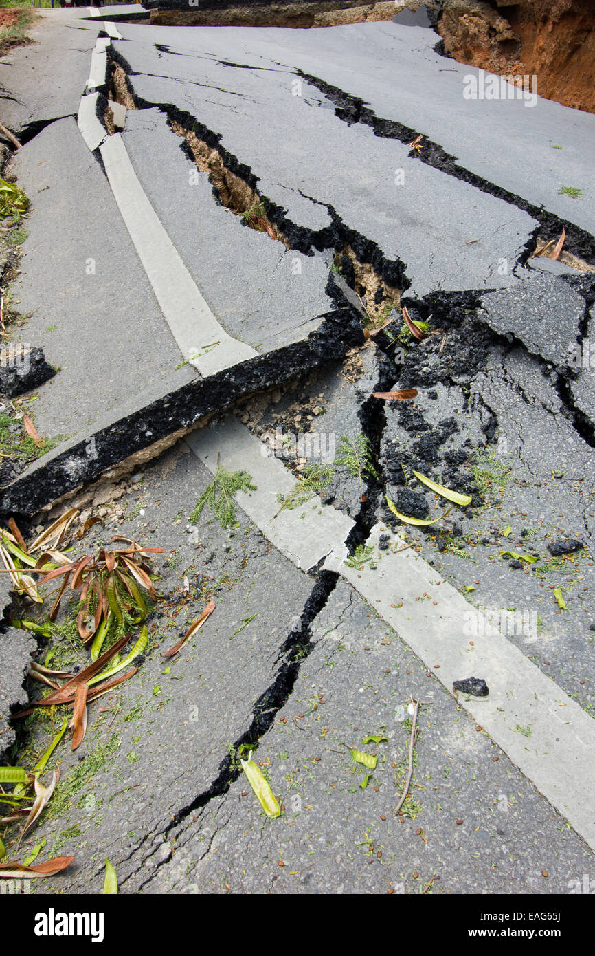 broken road by an earthquake in Chiang Rai, thailand Stock Photo - Alamy