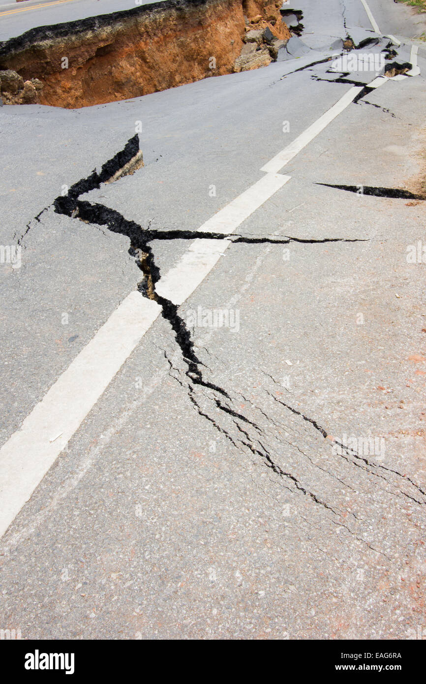 broken road by an earthquake in Chiang Rai, thailand Stock Photo - Alamy