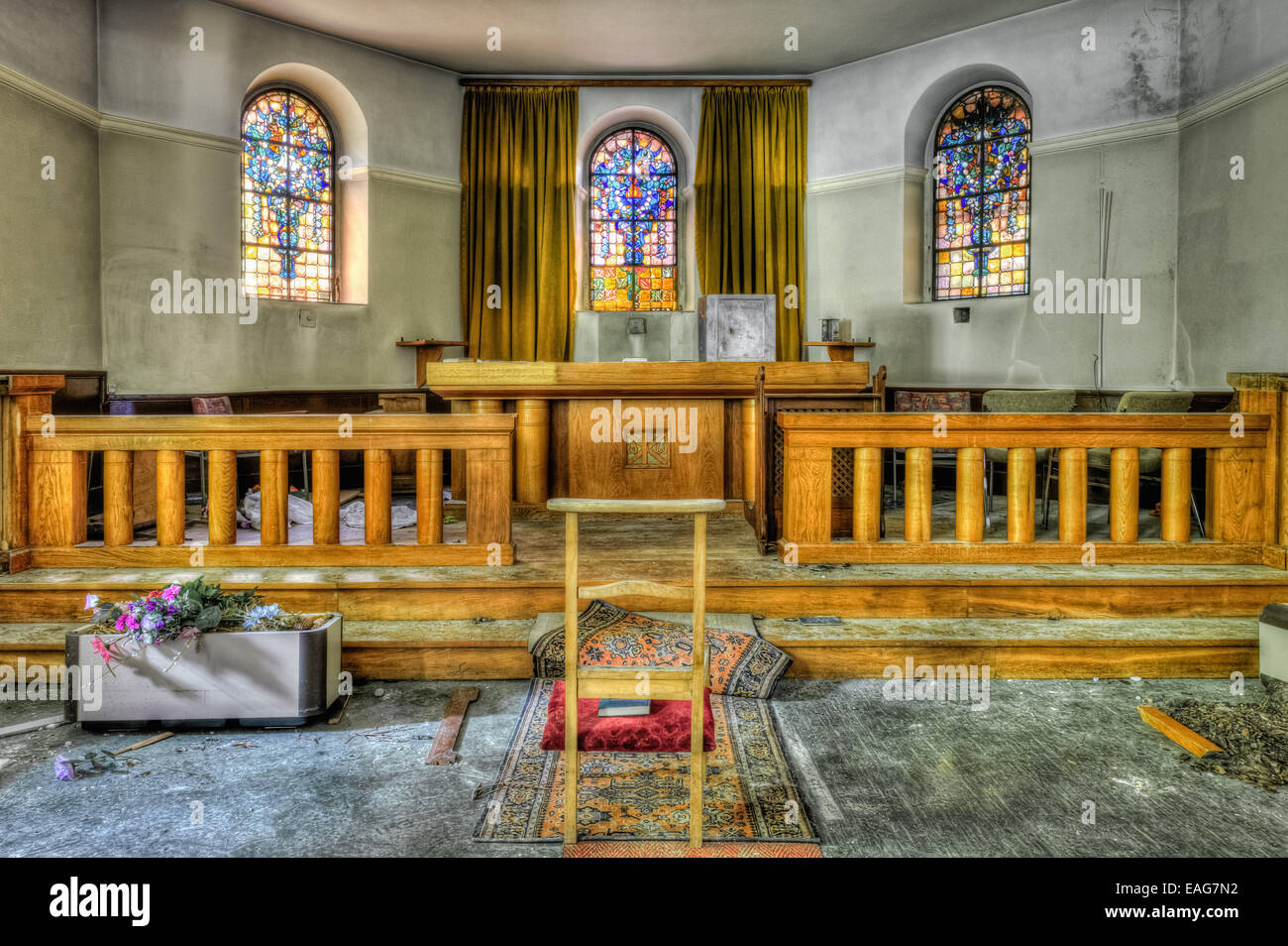 Derelict chapel in an abandoned asylum Stock Photo - Alamy