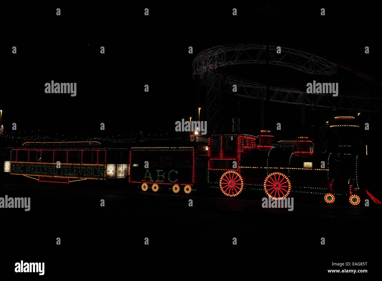 Night view, to Pleasure Beach Big One Rollercoaster, ABC Western Train ...