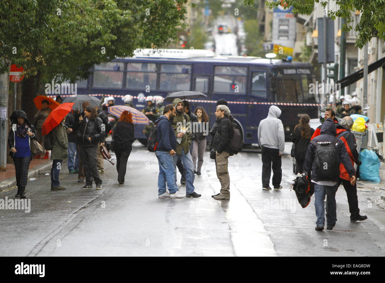Athens, Greece. 14th November 2014. The riot police has blocked of a ...