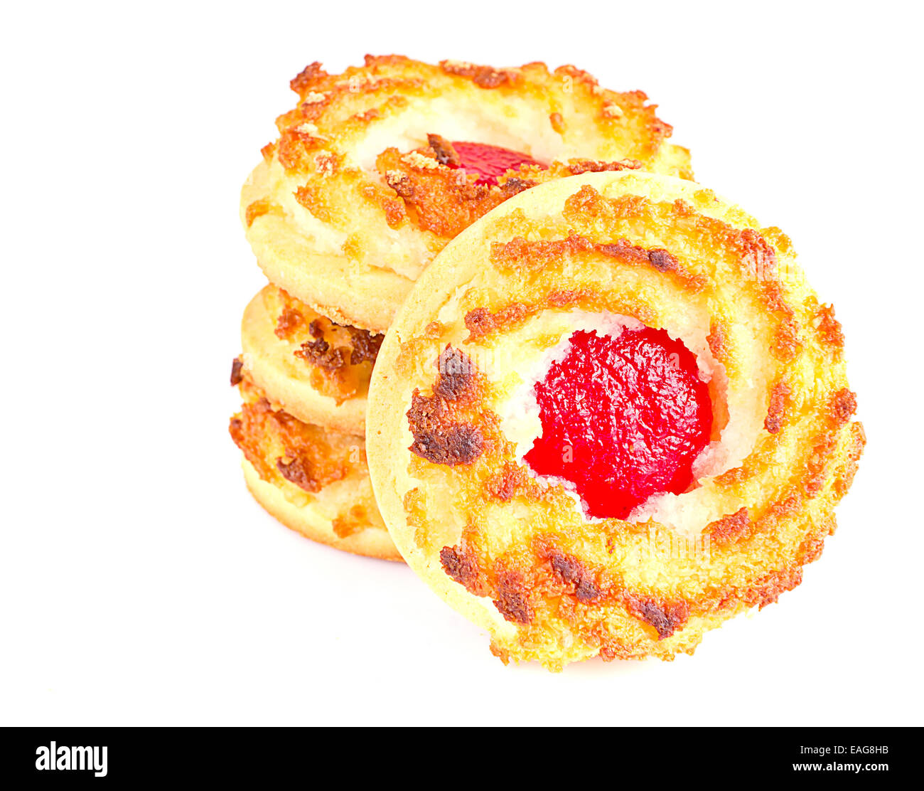 Coconut Biscuits with Cherry Jam Isolated on White Background Stock ...