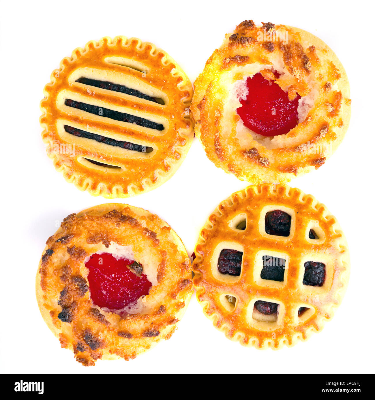 Coconut Biscuits with Cherry Jam Isolated on White Background Stock ...