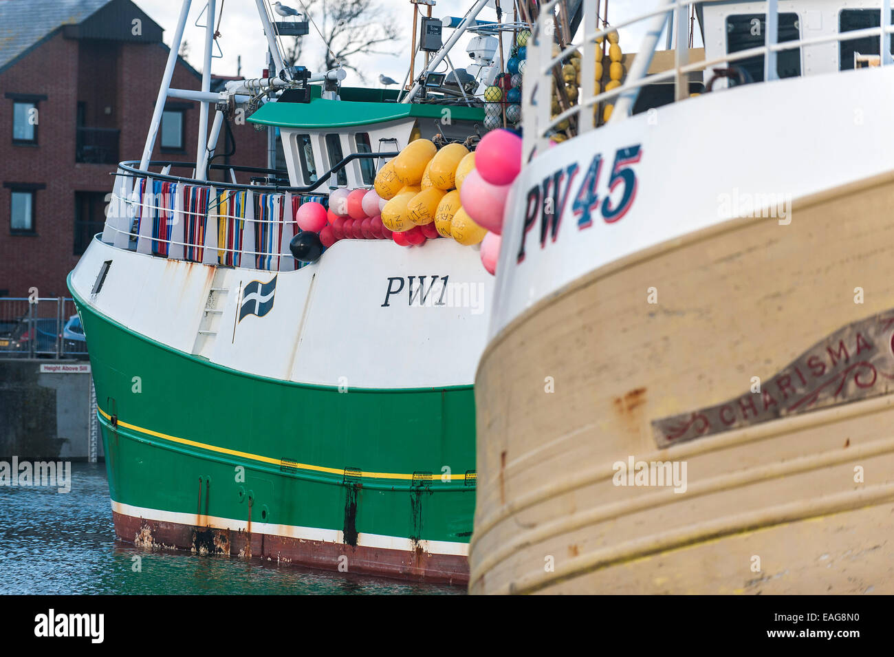 The gill netter "Berlewen" moored in Padstow harbour in Cornwall Stock ...