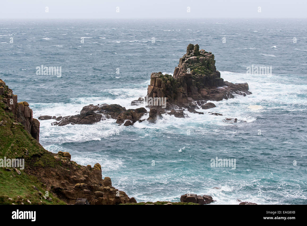 The rock formation known as The Armed Knight off the coast of Lands End ...