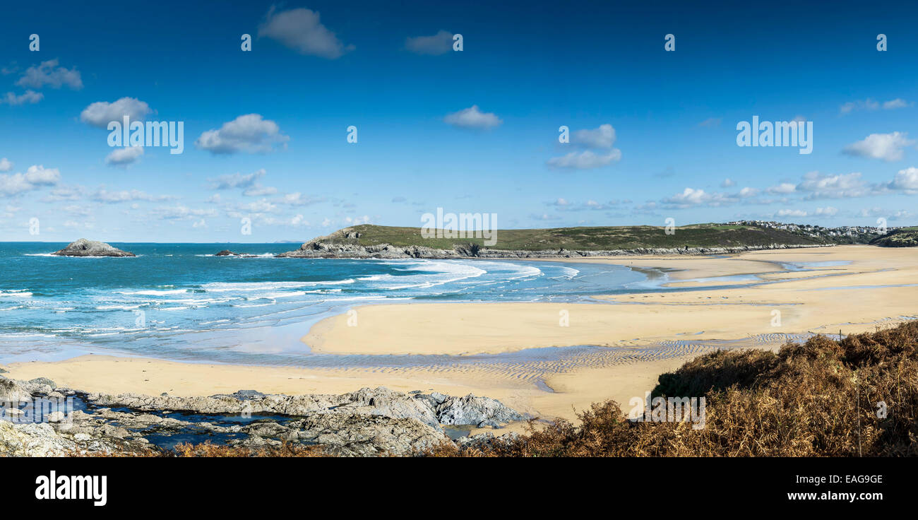 A panoramic view of Crantock Beach in Newquay, Cornwall Stock Photo - Alamy