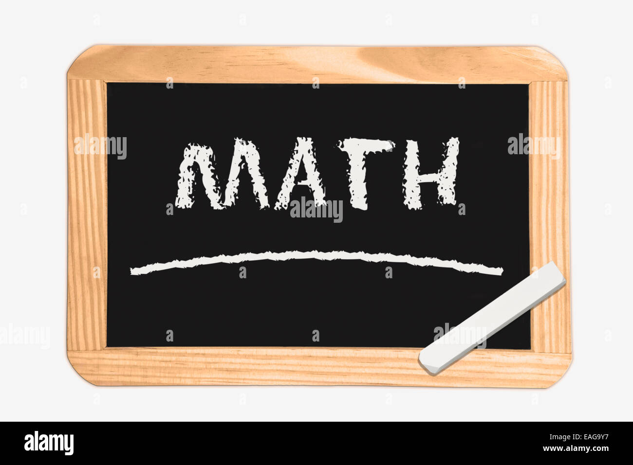 Blackboard with the inscription Math, a piece of white chalk in the ...