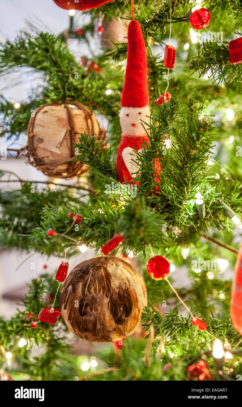 Detail of a Christmas tree, decorations and lights Stock Photo - Alamy