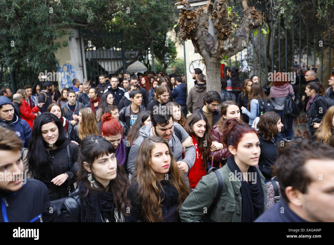 Students leave the campus of the Athens Polytechnic. Greek students ...