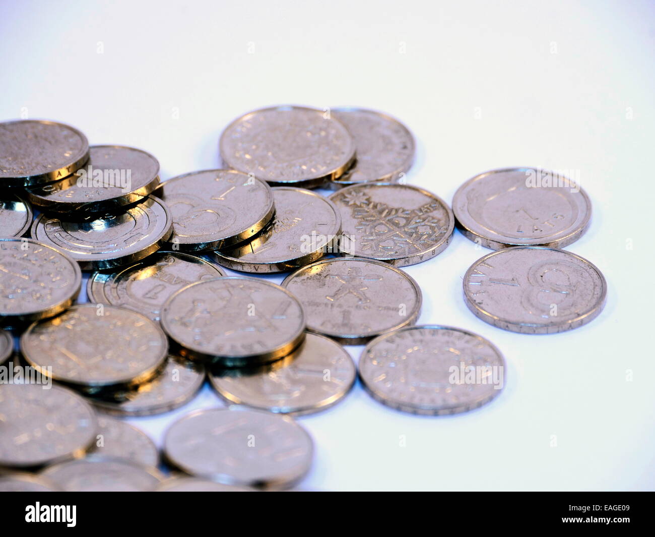 Bunch of Latvian lat coins on white background Stock Photo - Alamy